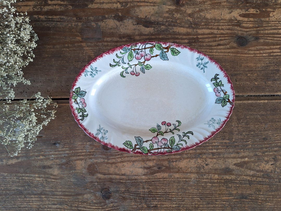 Rare LONGWY French Ironstone Oval Platter With Cherry Motif, Polychrome ...