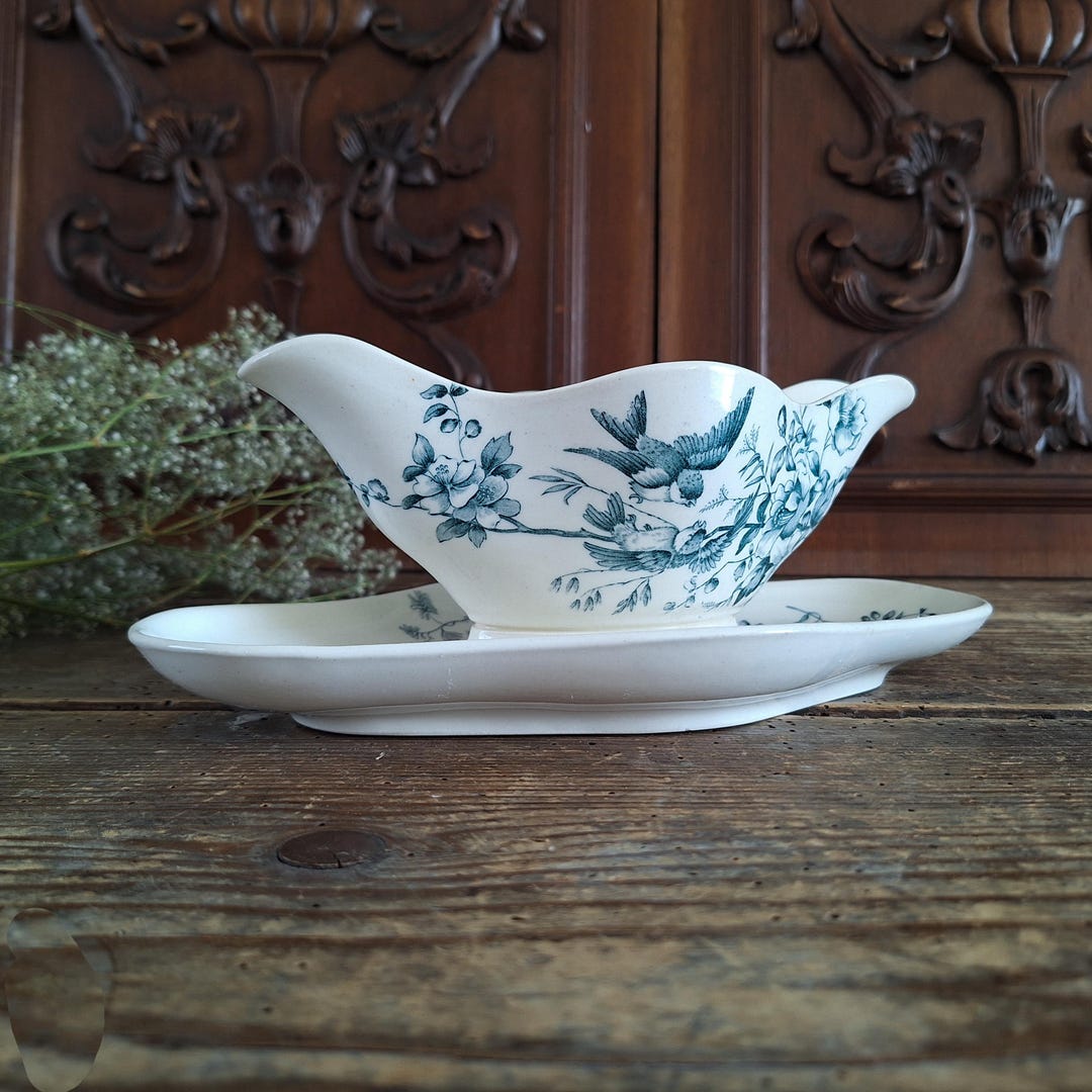 Old Saucer Pot in Iron Earth, LONGWY Mignon With Blue Birds, French ...