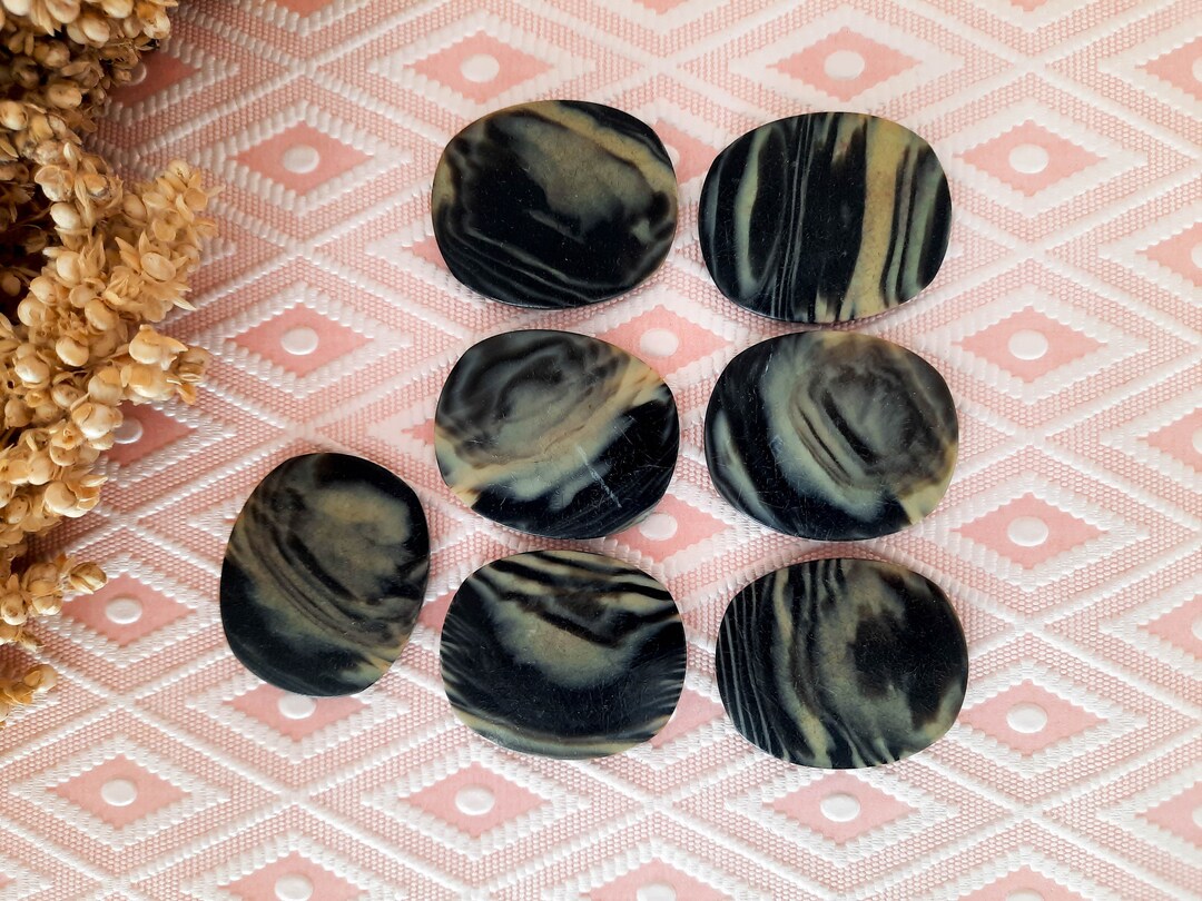 Large French Plastic Marble Buttons Vintage French Set of 7 Oval ...