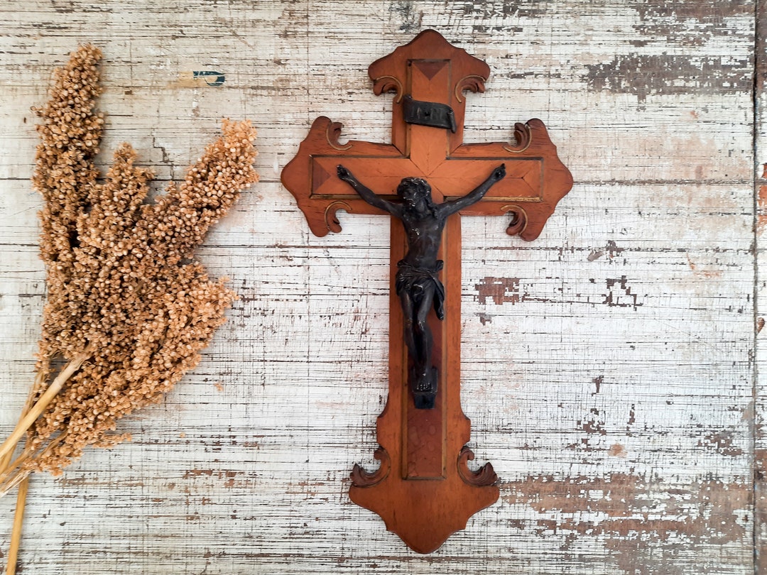 Large Catholic Cross for Wall, Wooden Crucifix for Wall, French Art ...