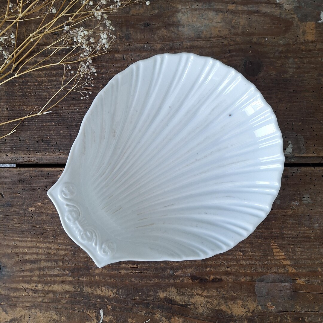 Large White Porcelain Shell Dish Vintage Ceramic Sea Shell Bowl Serving ...