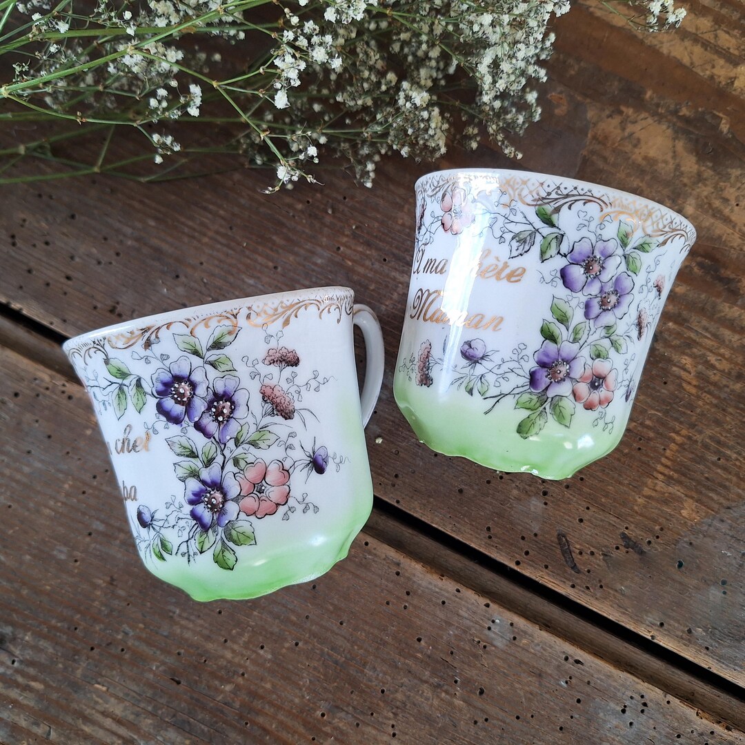 Beloved Parents Porcelain Cup Set French Vintage Cups, A Mon Cher Papa ...