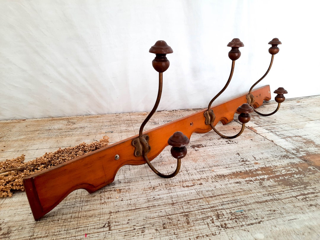 Long Wooden Coat Rack Wall Mount French Vintage Mid Century Coat Rack 3 ...