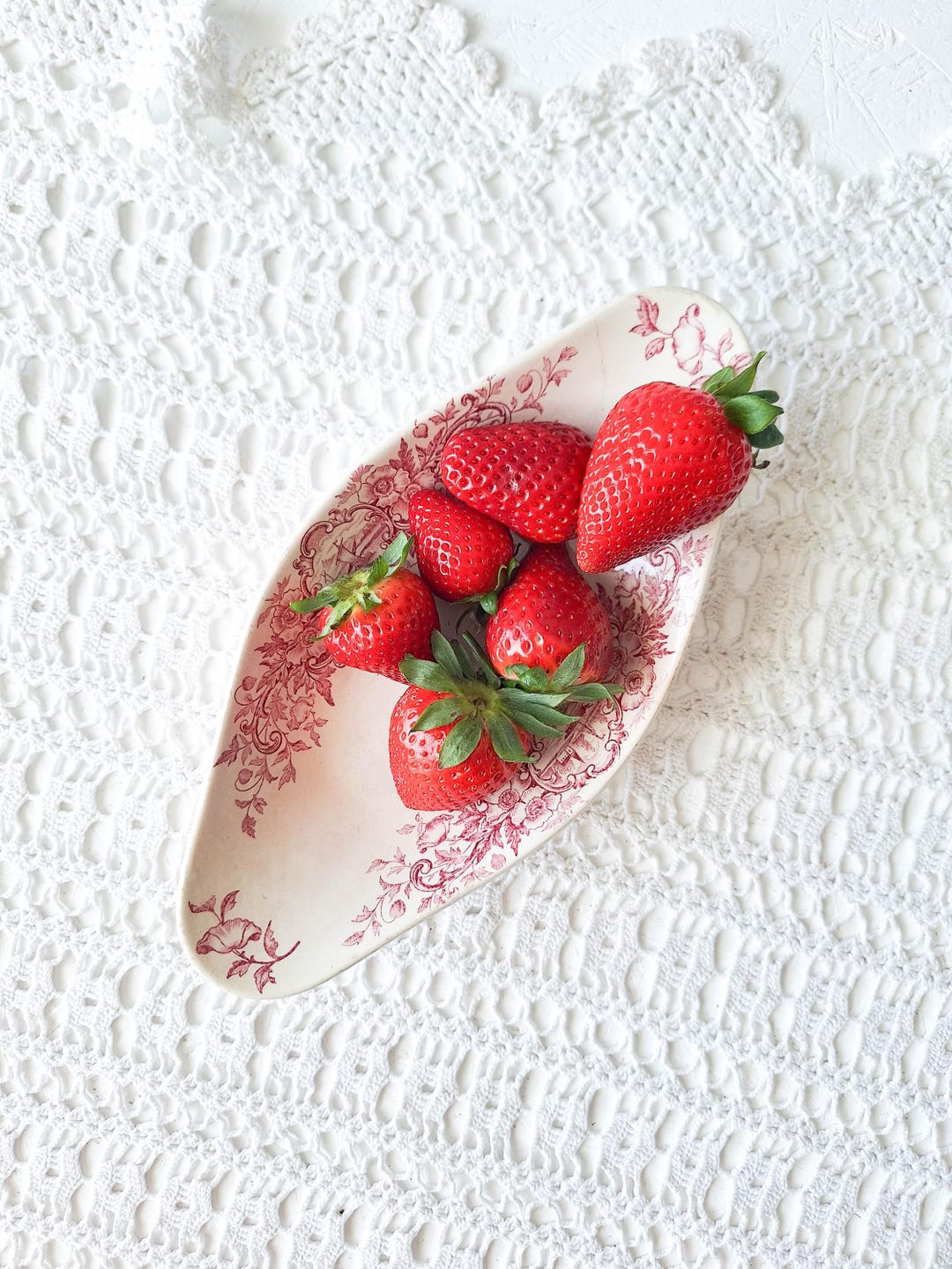 French Antique Red Transferware Serving Bowl by Badonviller Marine ...