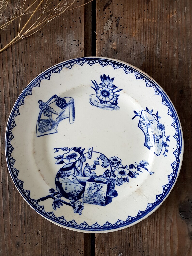 French Antique Blue Ironstone Plate Terre De Fer, Clairefontaine KIOTO ...