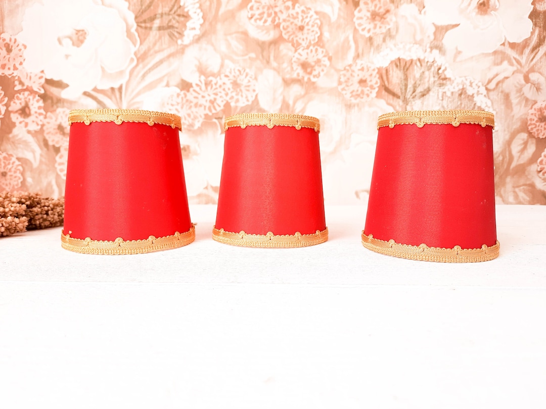 Set of 3 French Boudoir Lamp Shades Red Paper Gold Trim Lampshades ...