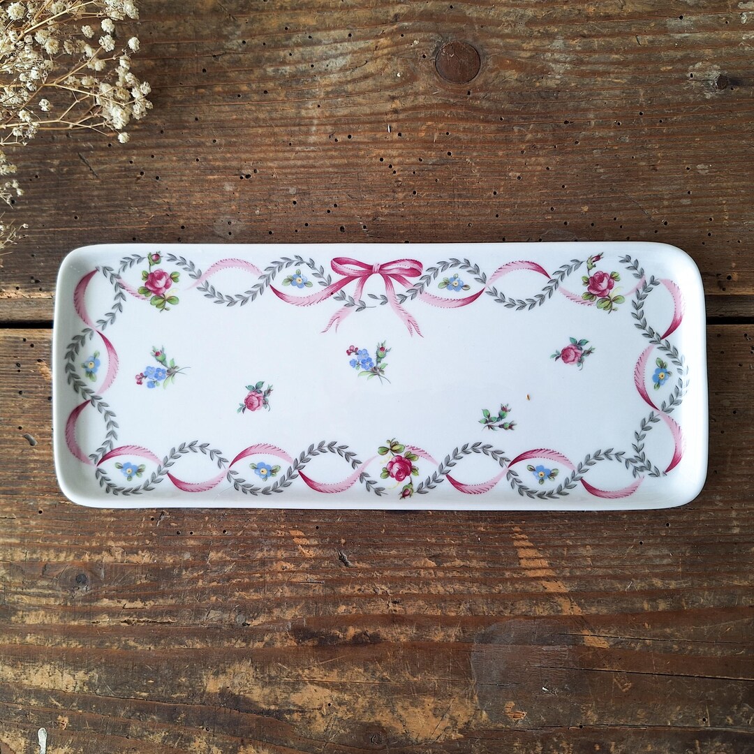 Rectangular Porcelain Tray SINGER Limoges France With Pink Bow and ...
