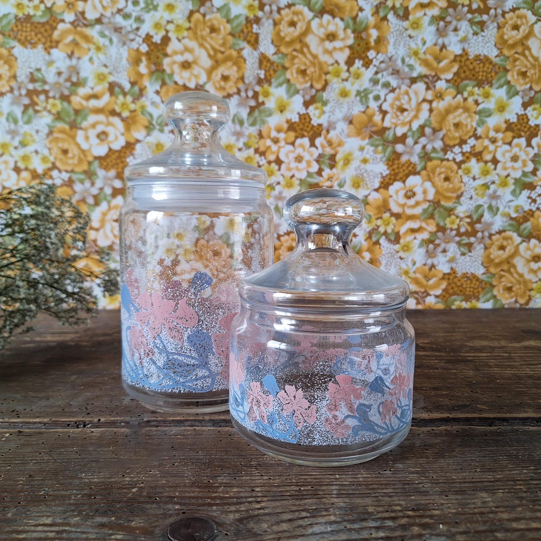 Vintage Luminarc Lidded Jars, Set of 2 Blue and Pink Crystal Glass ...