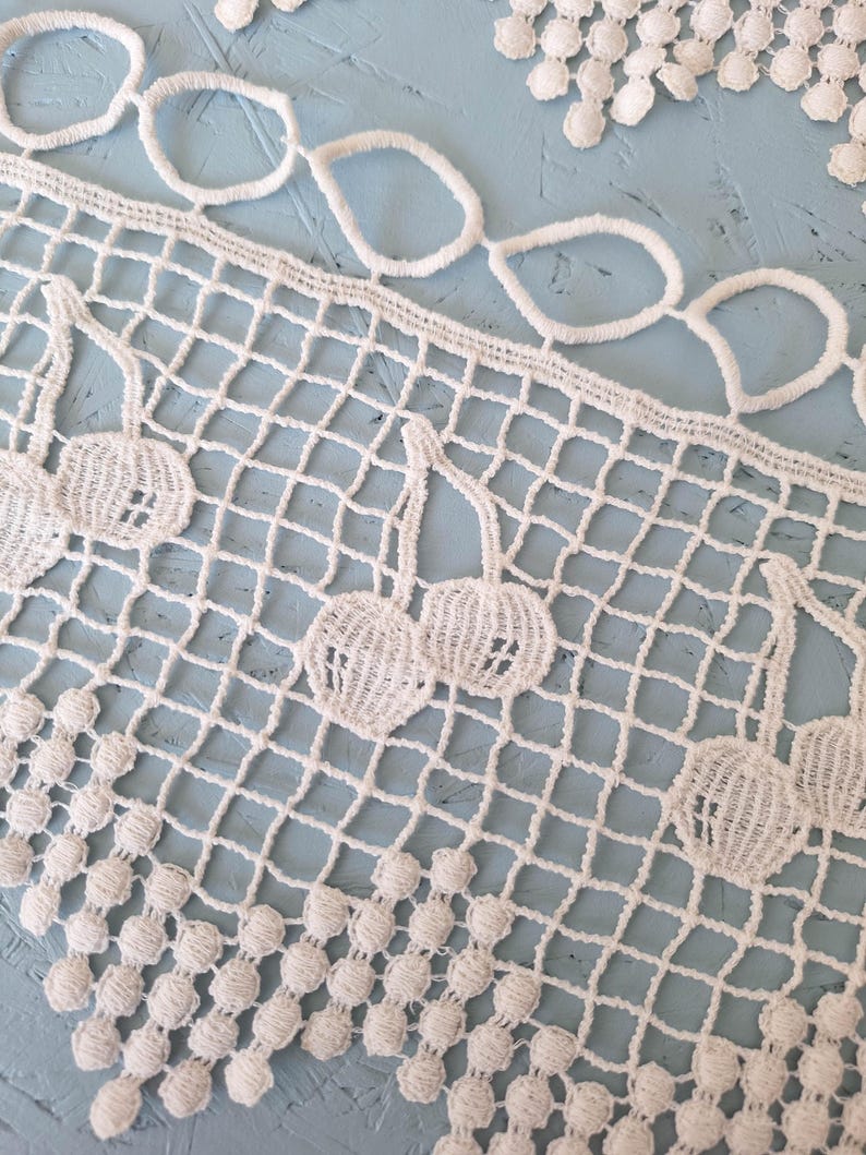 Vintage Lace Cafe Curtain, Cherry Crochet Bistro Curtain, Cottagecore ...
