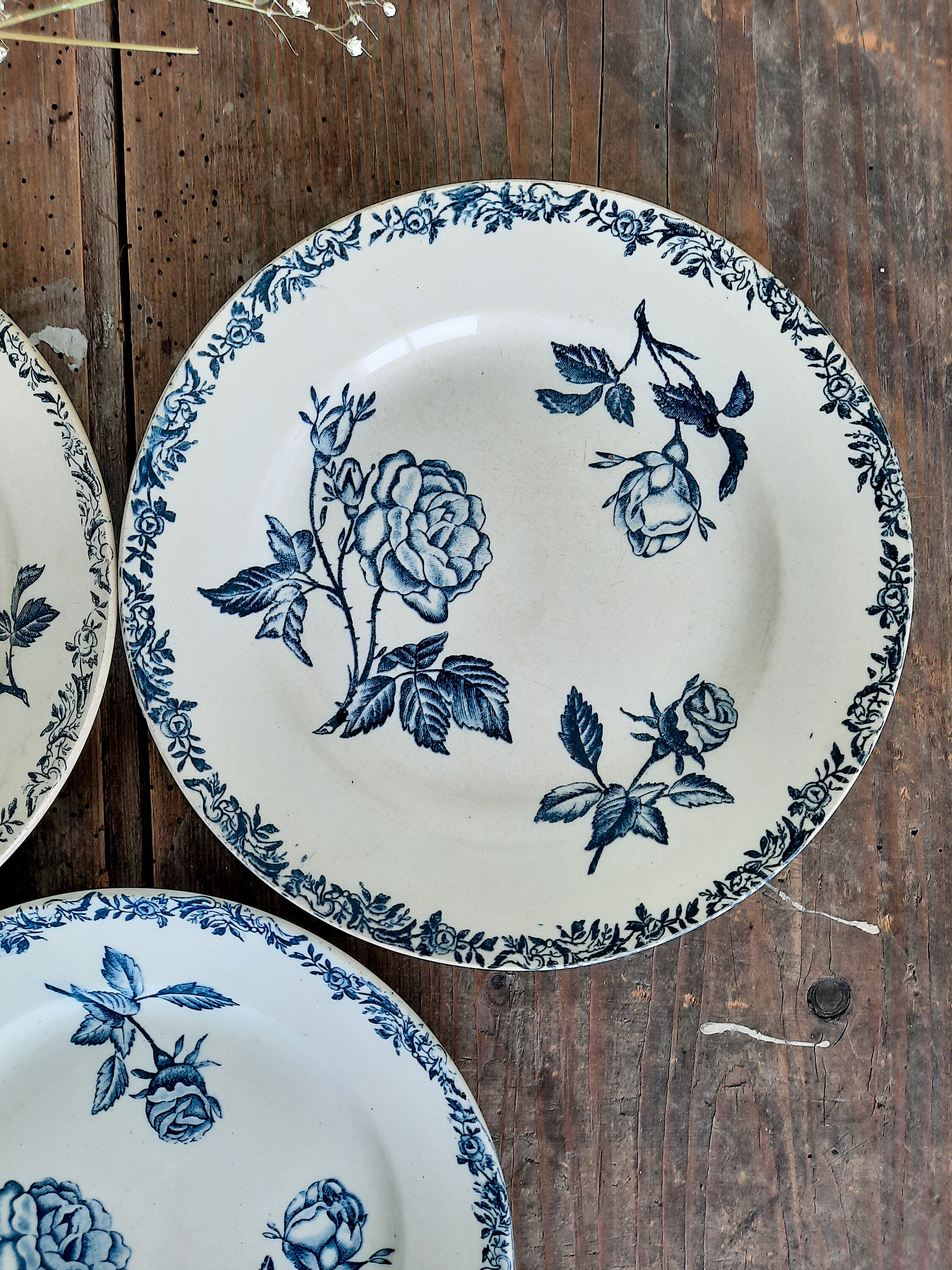Collectibles french antique blue transferware plate Beautiful large ...