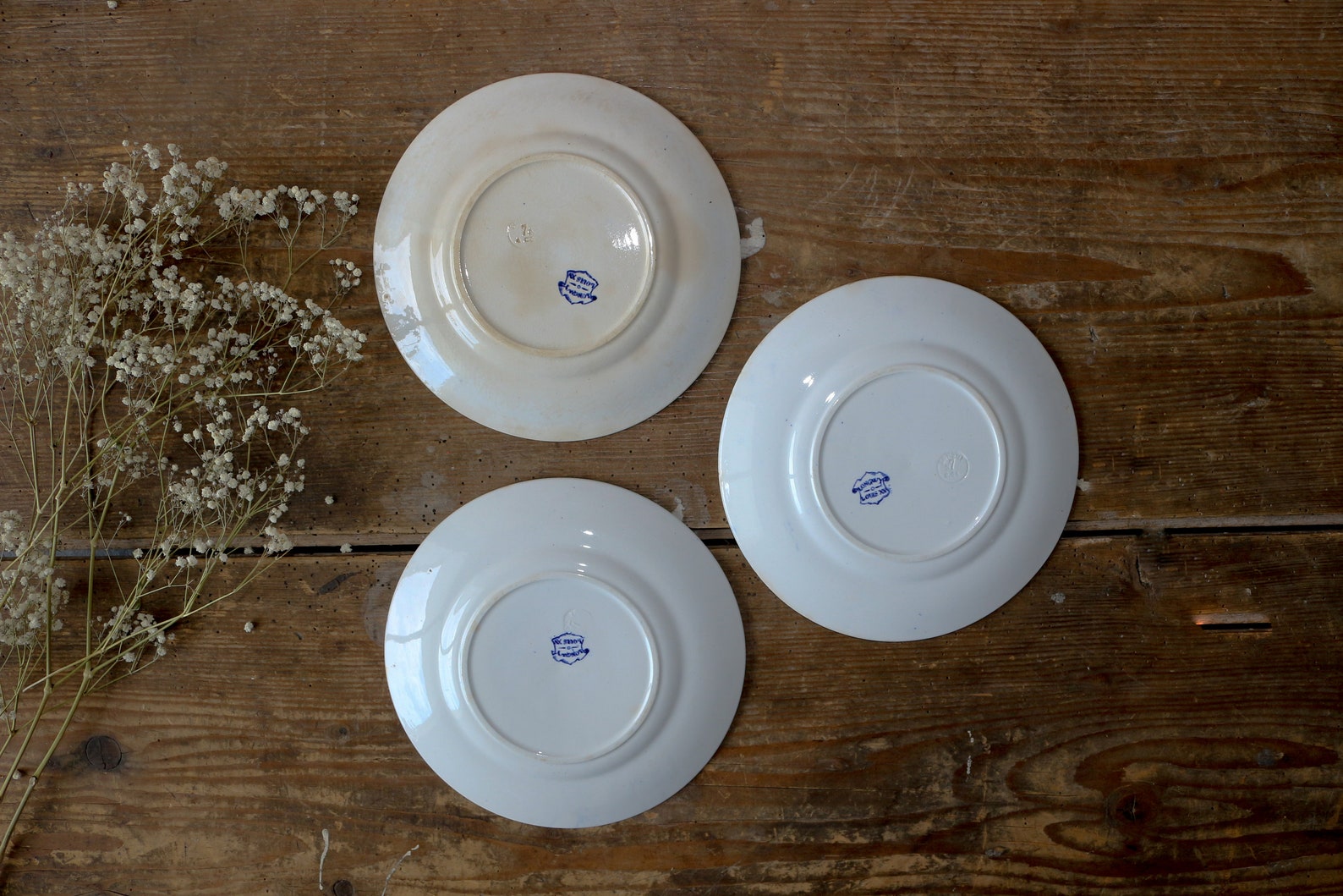 Antique Longwy Terre De Fer Plates Set of 3, Blue Transferware Louis XV ...