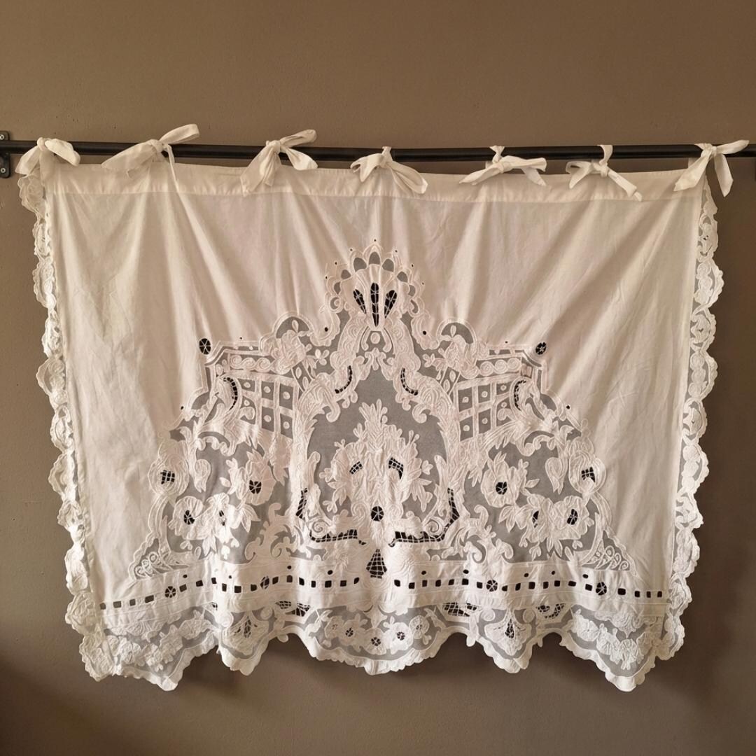 Vintage French Lace Cantonniere Window Valance, Romantic White Cotton ...