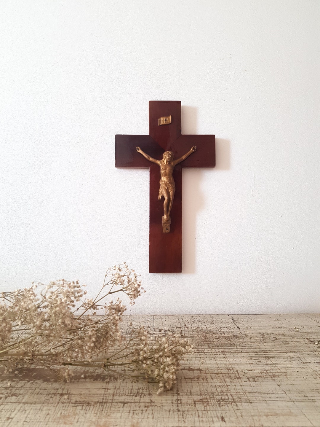 Antique French Crucifix Wall Antique, INRI Cross, Wooden Crucifix ...