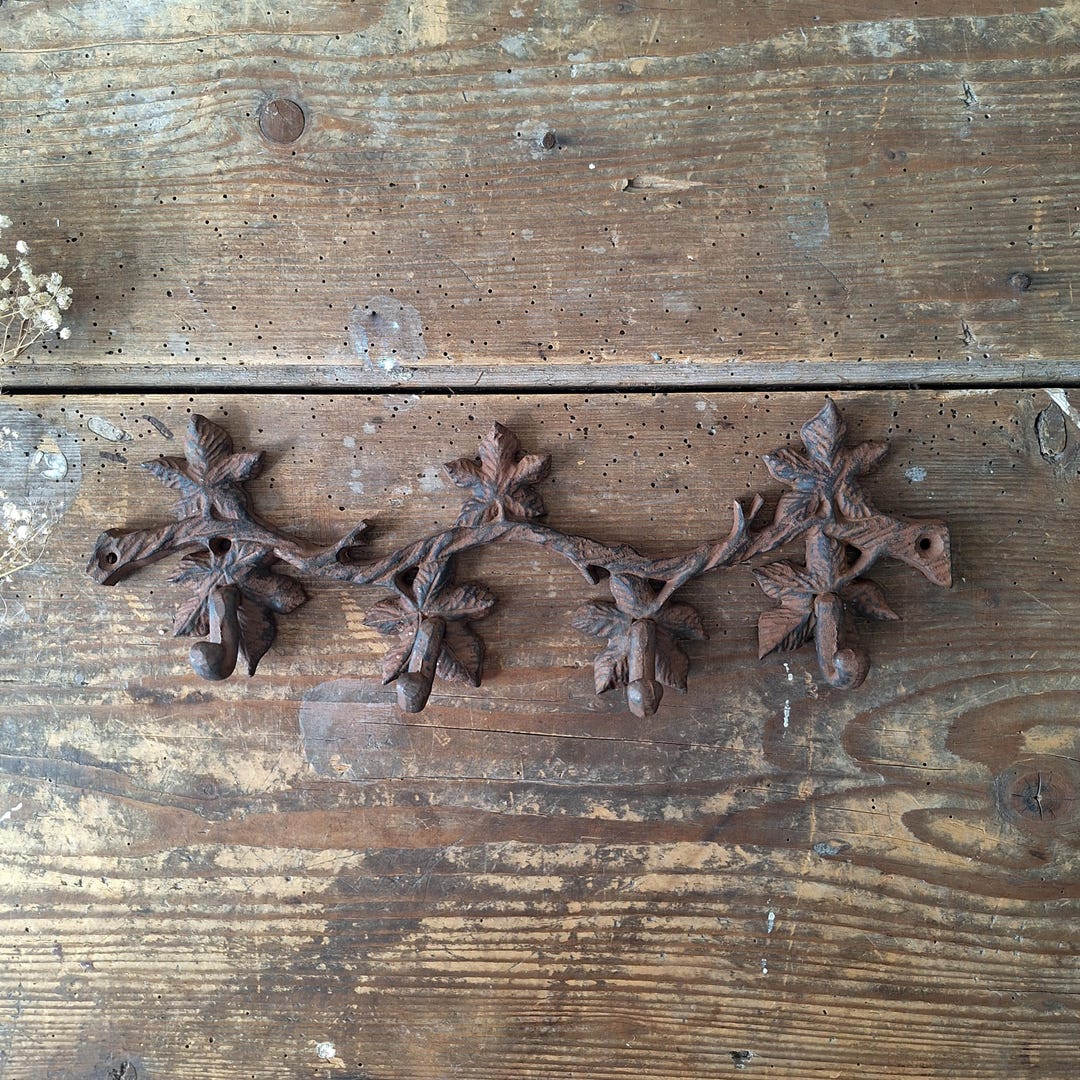 Vintage Cast Iron Maple Leaf Coat Hanger or Towel Hanger 4 Hooks, Wall ...