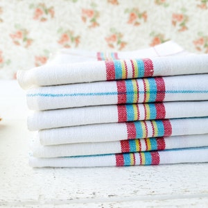 Set of 6 Large French Linen Torchon Vintage, Monogrammed Kitchen Tea ...