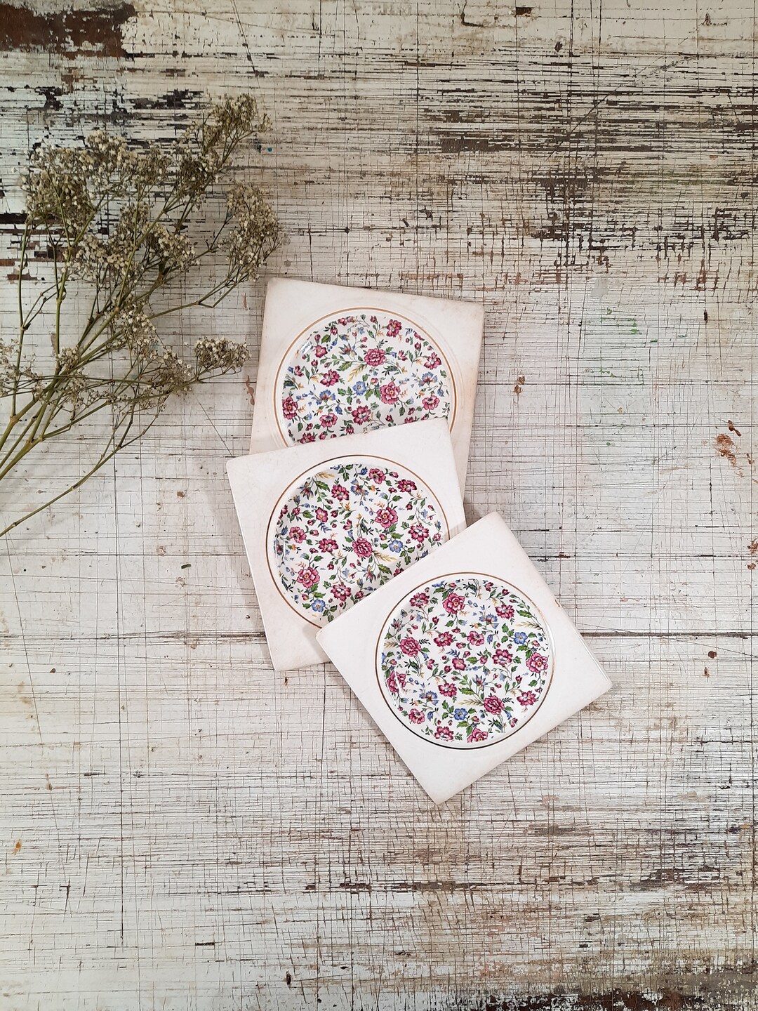 RARE Set of 3 French Antique Appetizer Plates, Square Plates Vintage ...