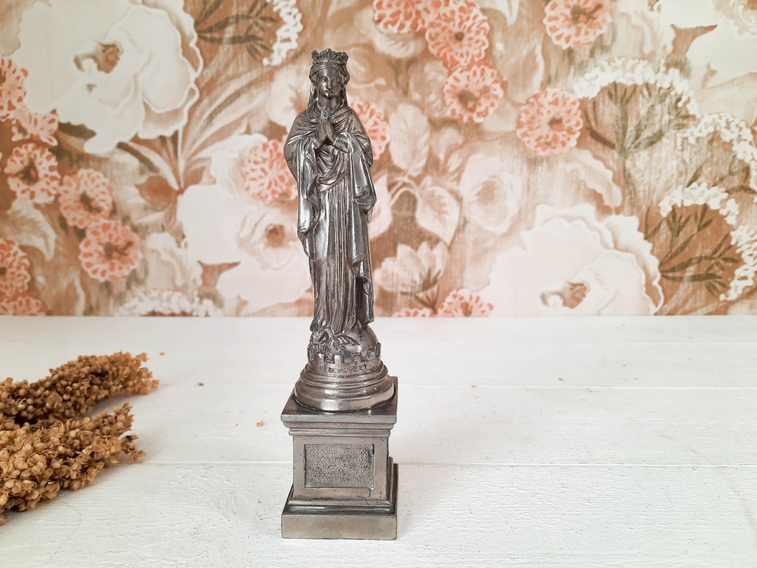 Antique Metal Virgin Mary Statue Detailed on Stand - Etsy