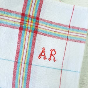 Set of 6 Large French Linen Torchon Vintage, Monogrammed Kitchen Tea ...