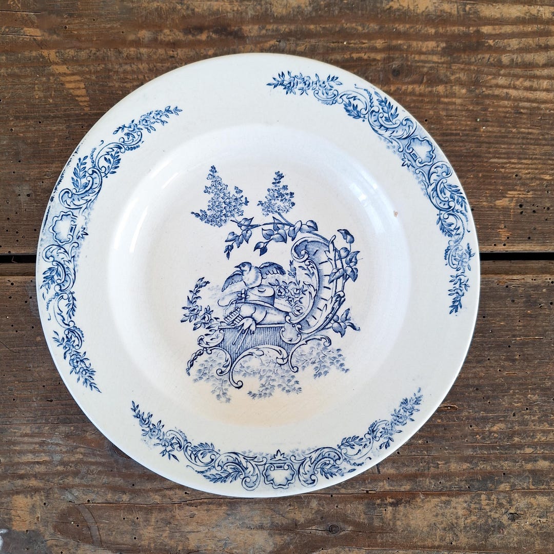 Antique French Terre De Fer Plate Blue Transferware by Clairefontaine ...