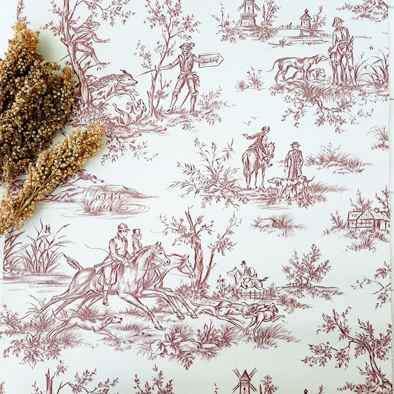 Red Toile Wallpaper - Etsy