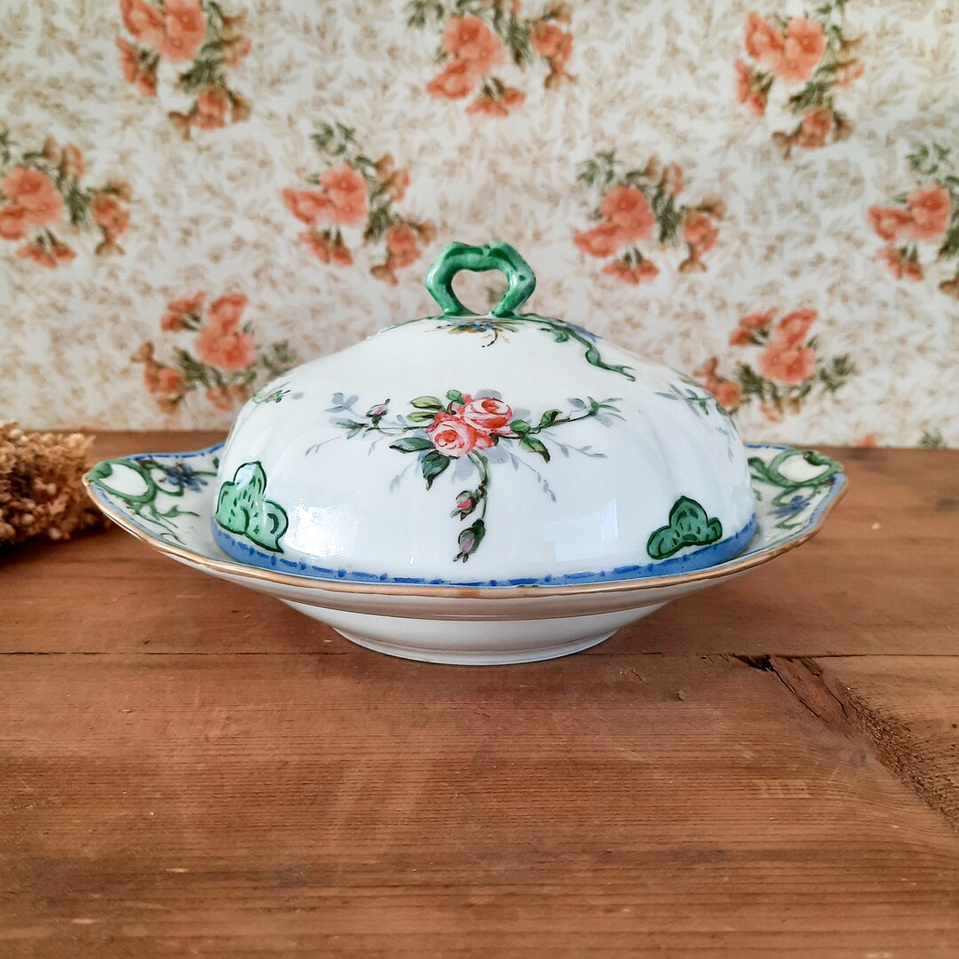 Charles Ahrenfeldt Round Covered Butter Limoges France 1900s Floral ...