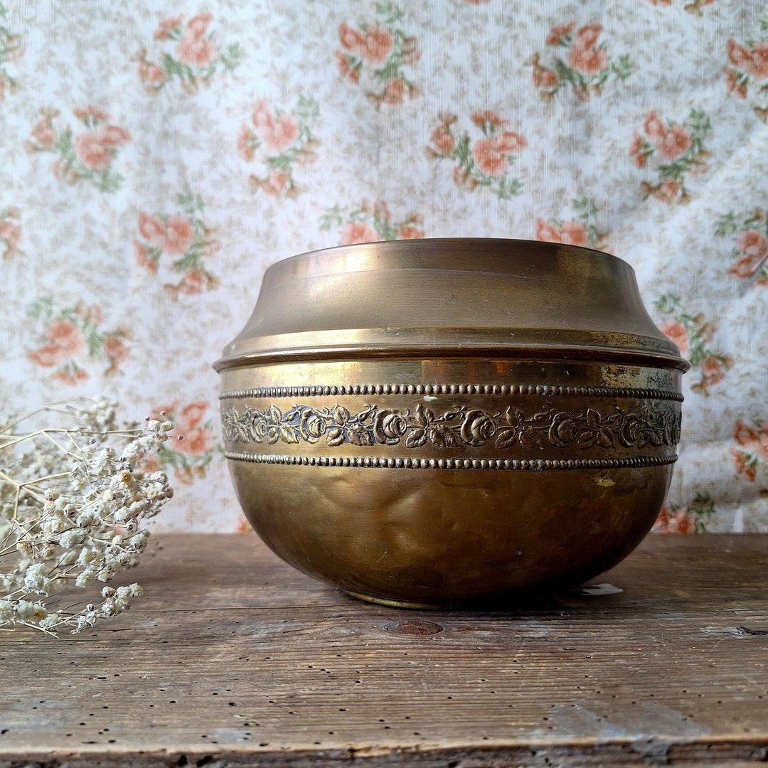 Large Gold Copper Cache Pot Vintage Planter Pot Indoor, Brass Planter ...