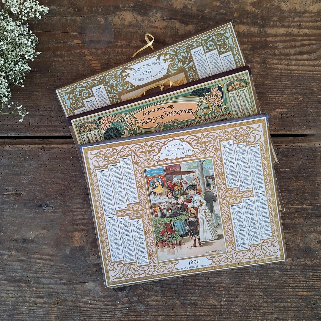 Set of 3 Antique French Calendars “almanach Des Postes” 1905–1907 ...