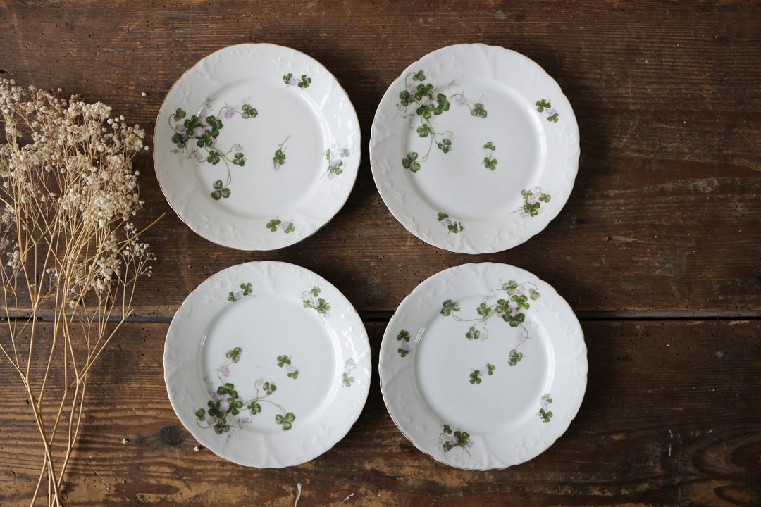 Set of 4 Incredible Embossed Clover Porcelain Plates From Limoges ...