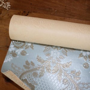 Vintage French Damask Embossed Wallpaper, Blue and Gold Ornate Floral ...