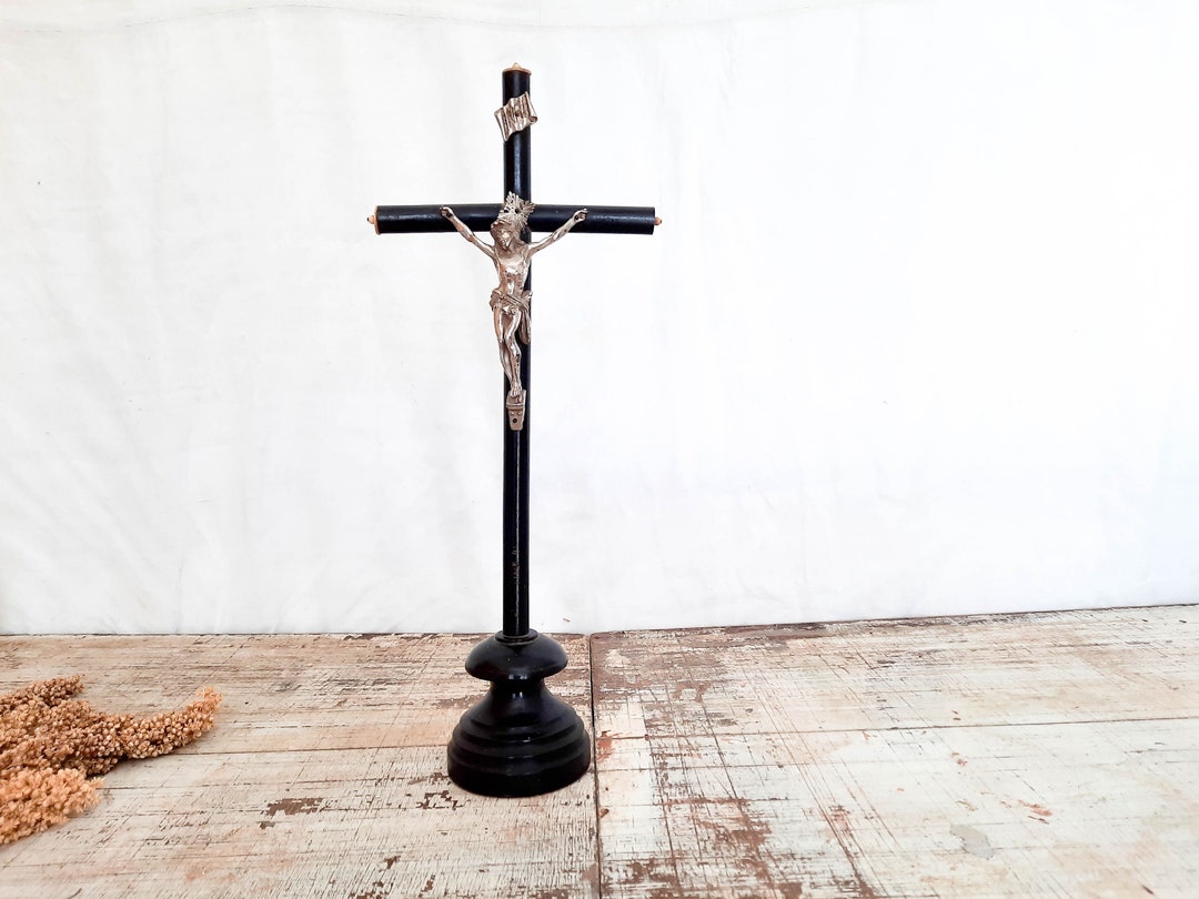 Extra Large Antique Standing Crucifix on Stand Black Wood 19.7 " - Etsy