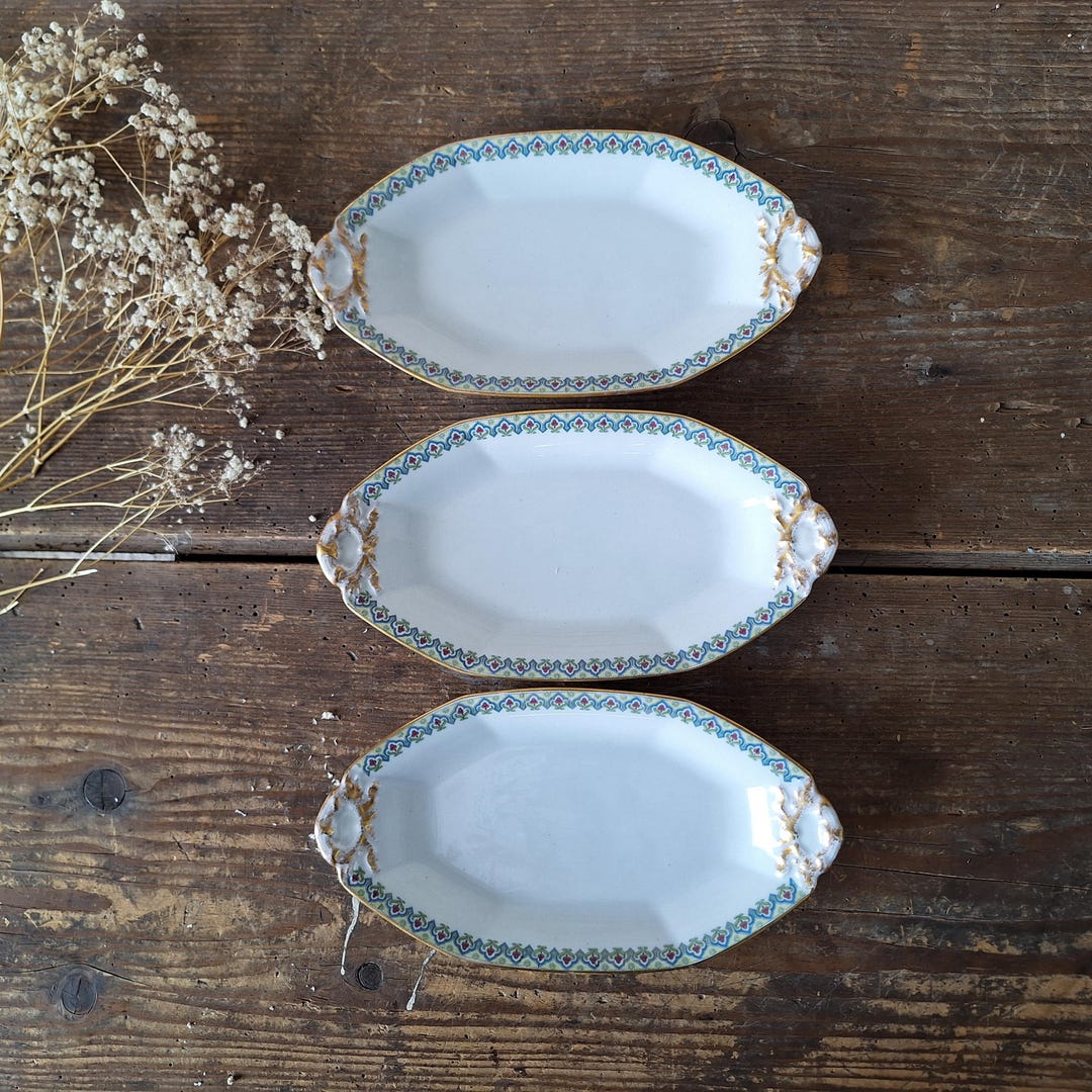 3 Antique Limoges Ravier Dishes , Jean Pouyat, Small Platters With Gold ...