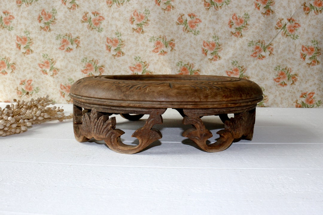 Large French Antique Carved Wooden Base With Marble Top, for Vase ...
