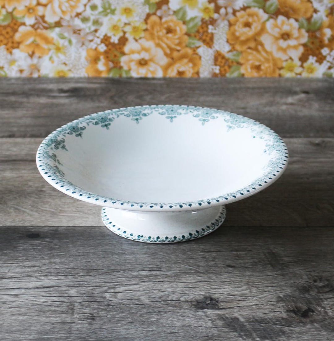 Low Cake Stand Luneville Regent China Green Transferware Ironstone ...