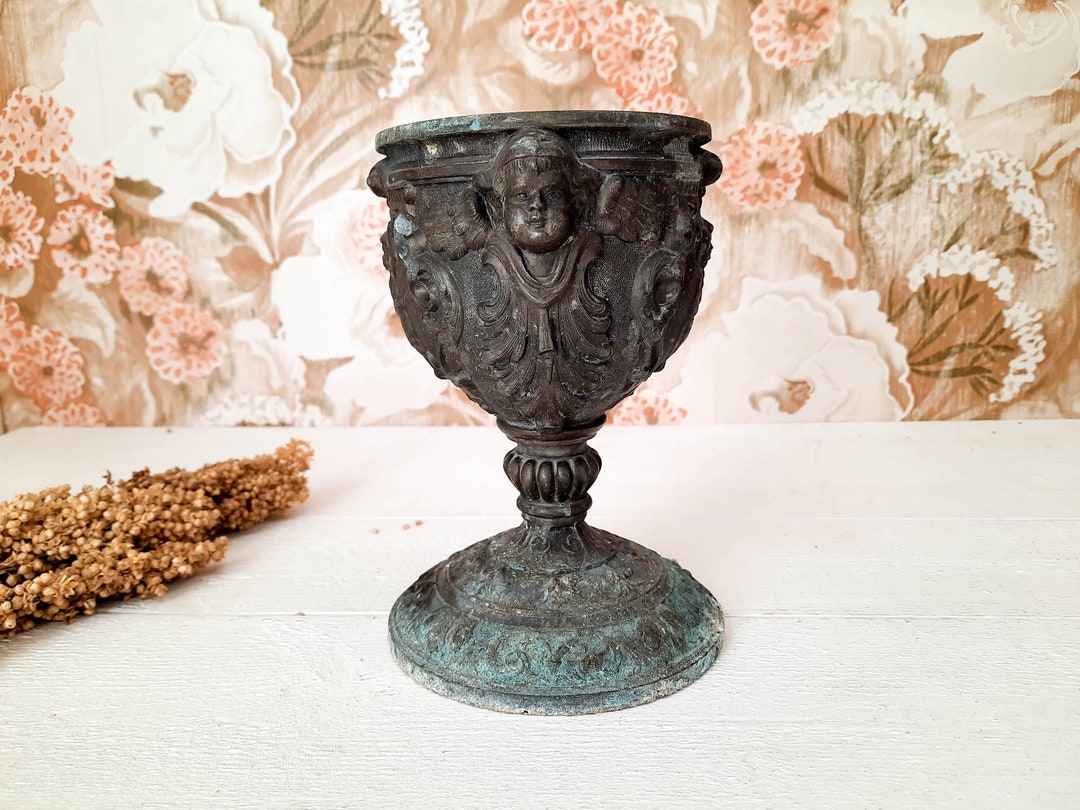 Classic Bronze Urn With Cherubs and Angel Head Sculpture, Standing ...