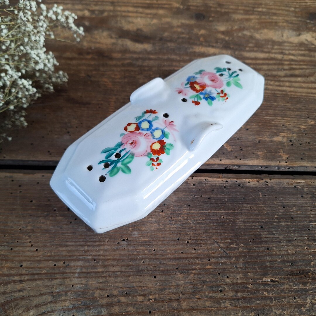 Antique French Porcelain Toothbrush Holder or Cigar Box, Hand-painted ...