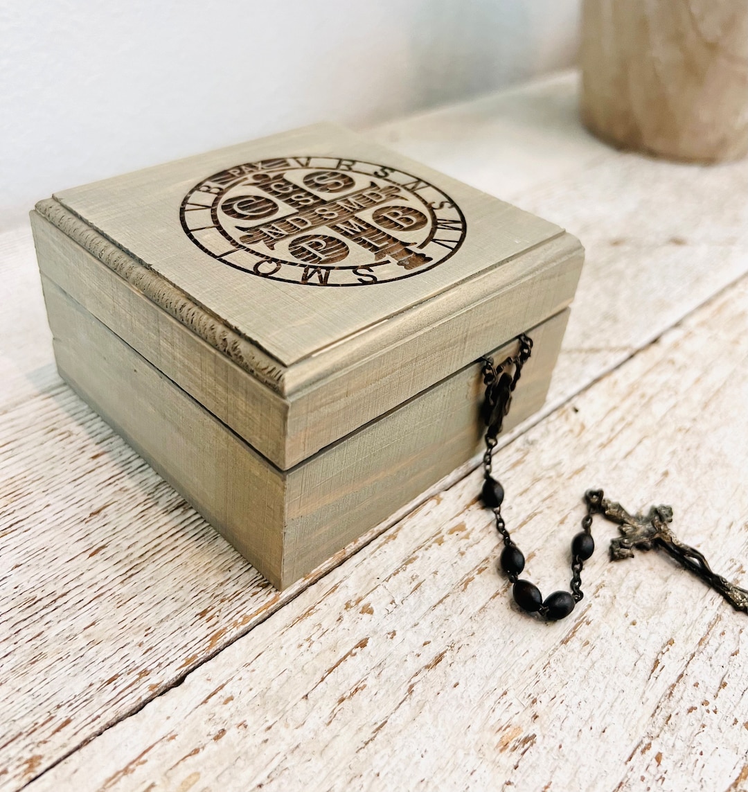 Benedictine Medal Rosary Box | Sacramentals Keepsake Box | Rosary ...