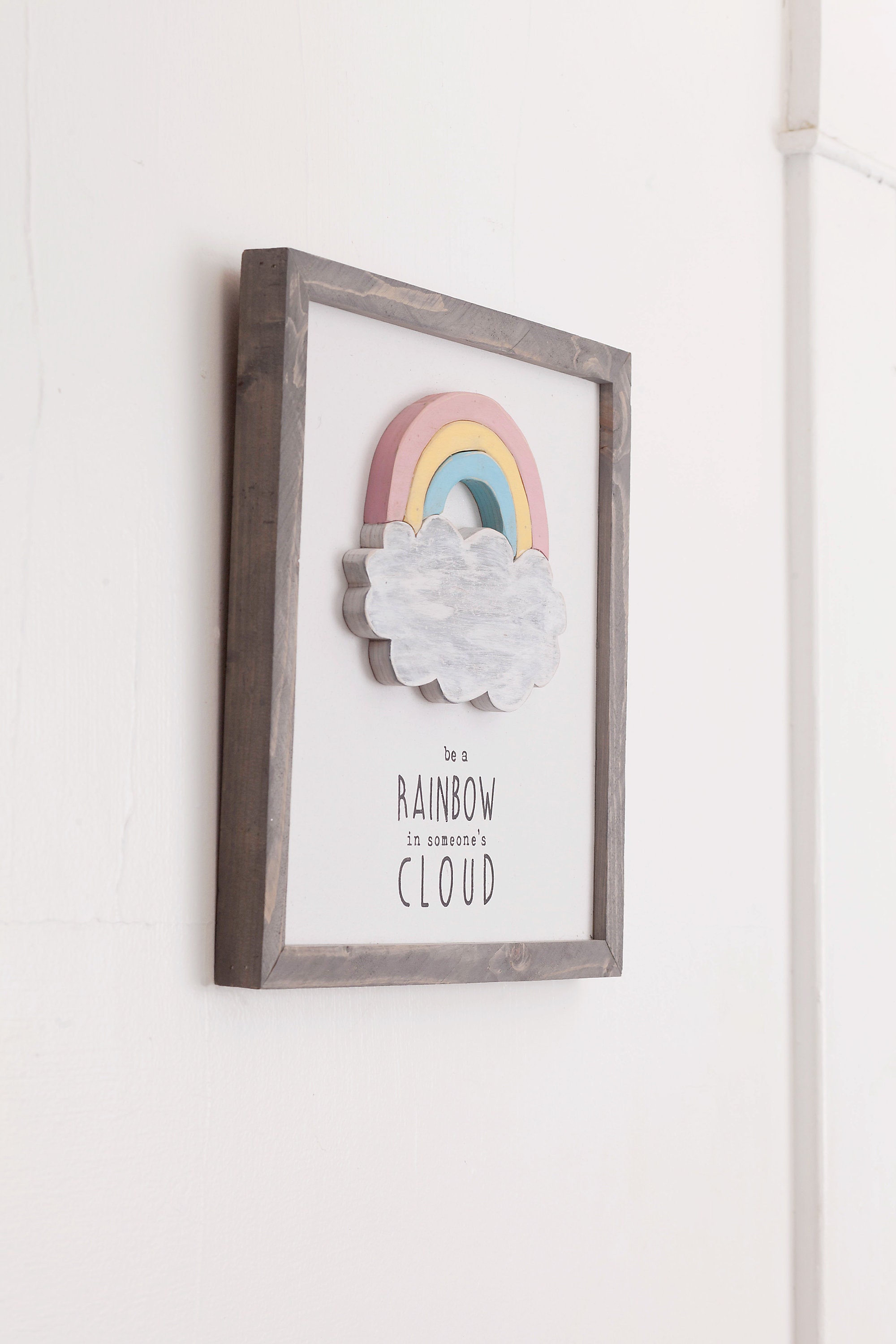 Rainbow & Cloud Wall Art Inspirational Wooden Sign Handmade | Etsy