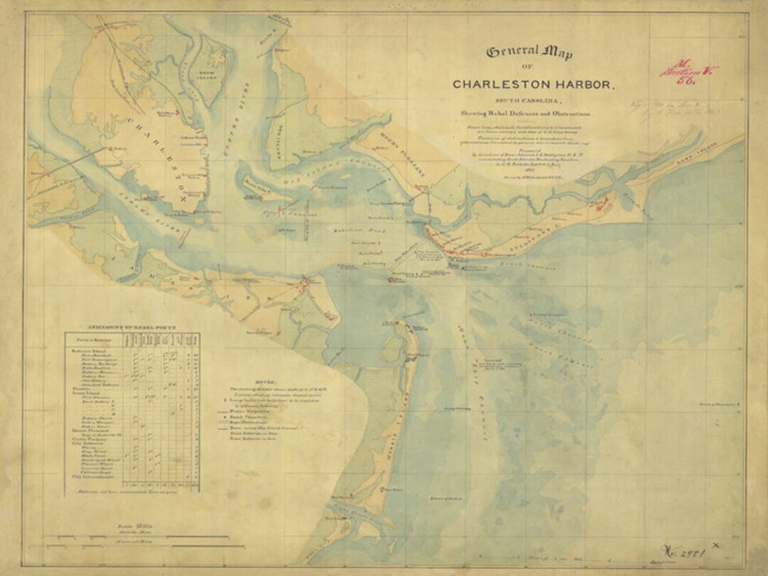 1865 General Map of Charleston Harbor Showing Rebel Defenses - Etsy