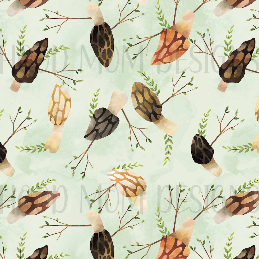Morel Mushrooms Sticks Plants Nature Seamless Pattern - Etsy