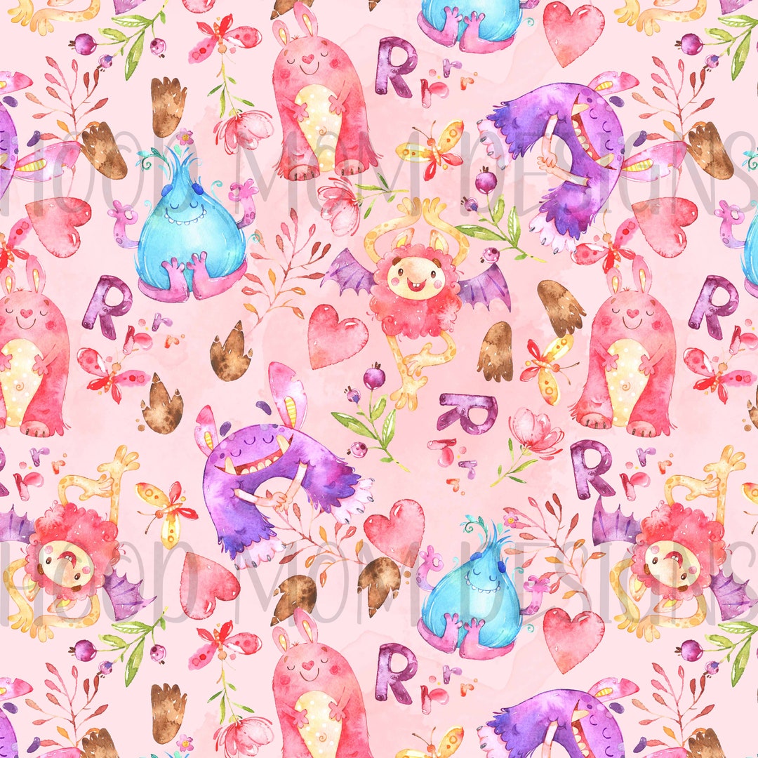 Pink Little Monsters Seamless Pattern - Etsy