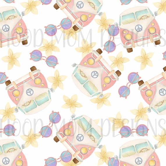 Vintage Hippy Bus Retro Seamless Pattern - Etsy