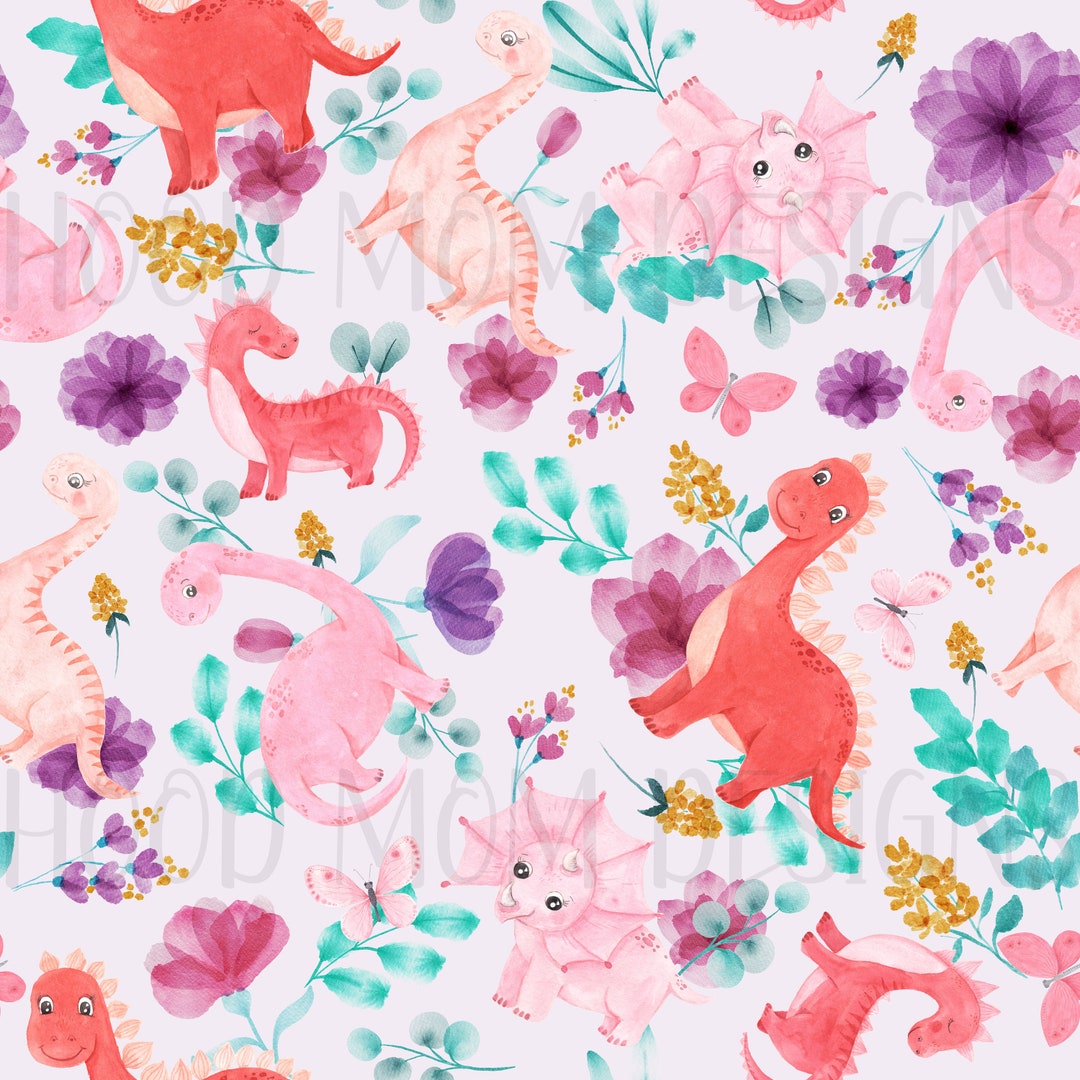 Floral Dinosaurs, Purple Background Seamless Pattern - Etsy
