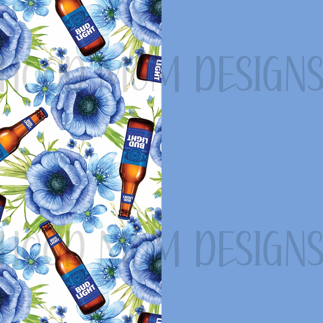 Bud Light Bottle Floral, Flowers, Beer Coordinating Blue Solid Matching ...