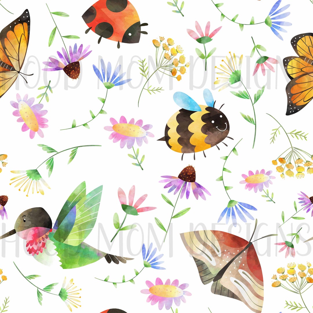 Hummingbird Butterfly Bugs Seamless Pattern - Etsy