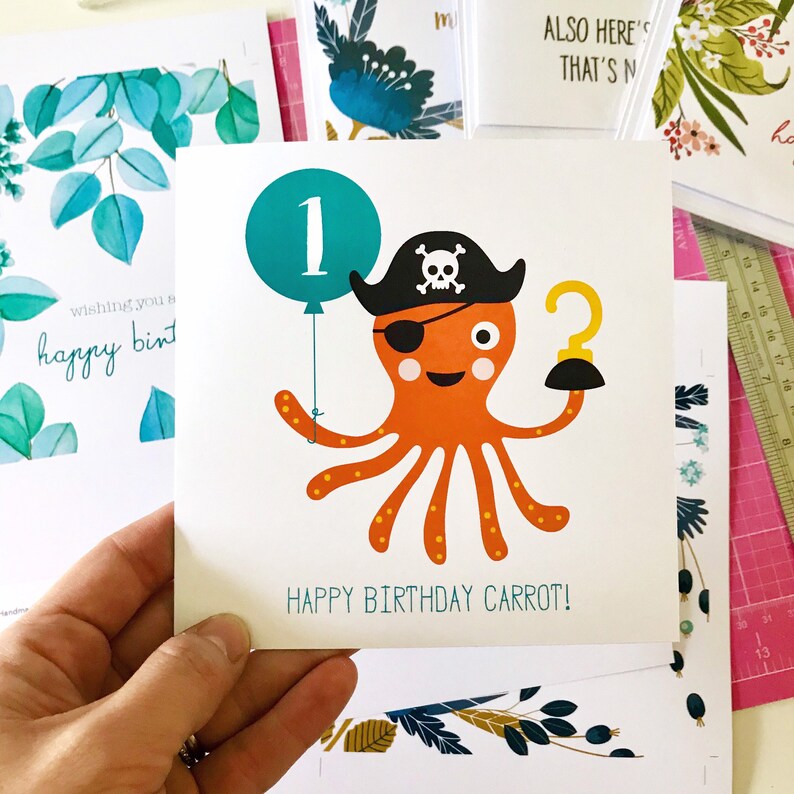 Octopus Birthday Card. Custom Age Birthday Card. Kids Birthday - Etsy