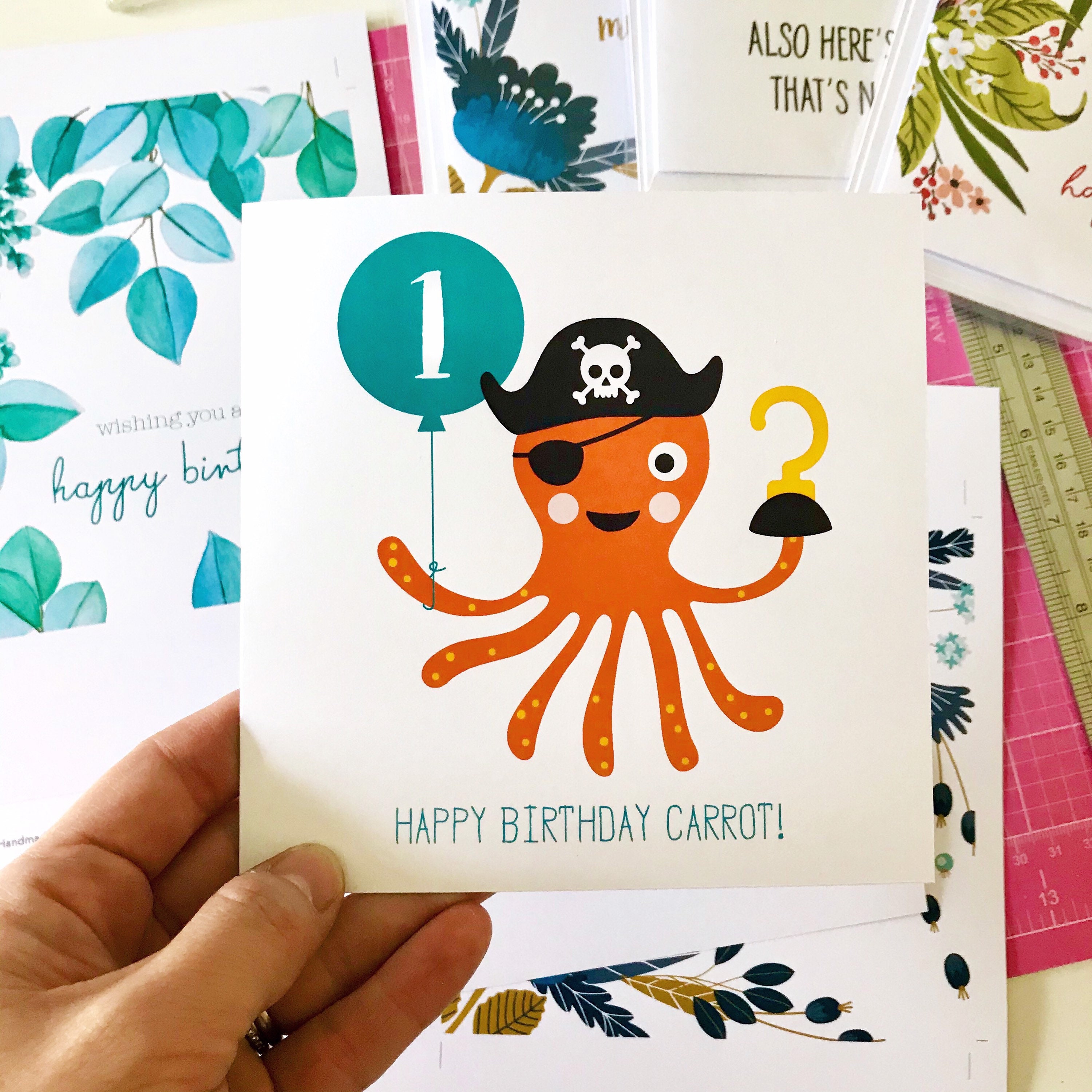Octopus Birthday Card. Custom Age Birthday Card. Kids Birthday | Etsy