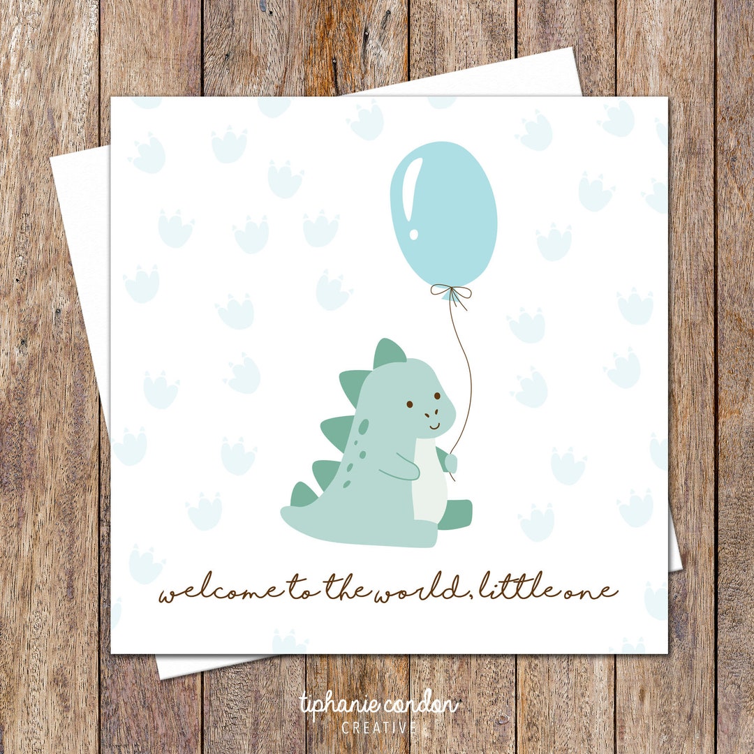 New Baby Boy Dinosaur Card. Cute Baby Dinosaur Card. New Baby Card ...