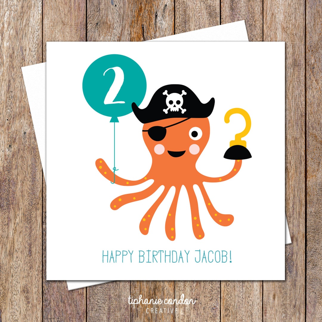 Octopus Birthday Card. Custom Age Birthday Card. Kids Birthday - Etsy