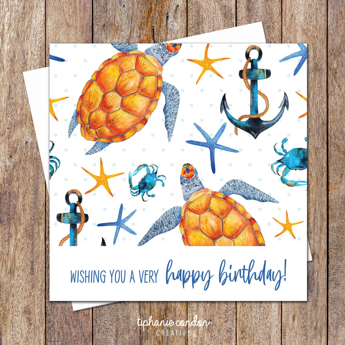 Turtles Birthday Card. Ocean Theme Birthday Card. Birthday Card Him ...