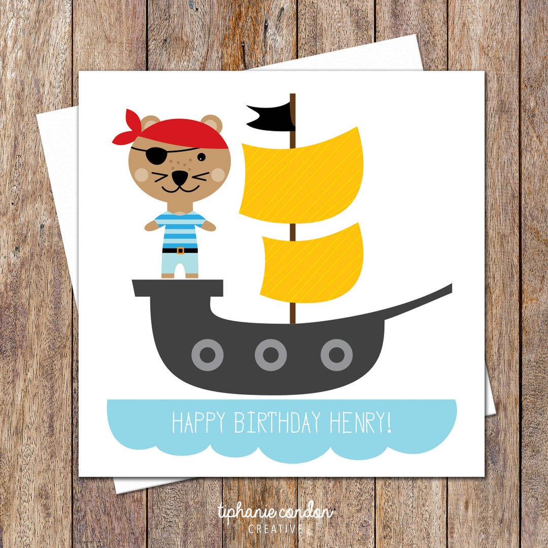Custom Pirate Birthday Card. Personal Kids Birthday Card. Birthday Card ...